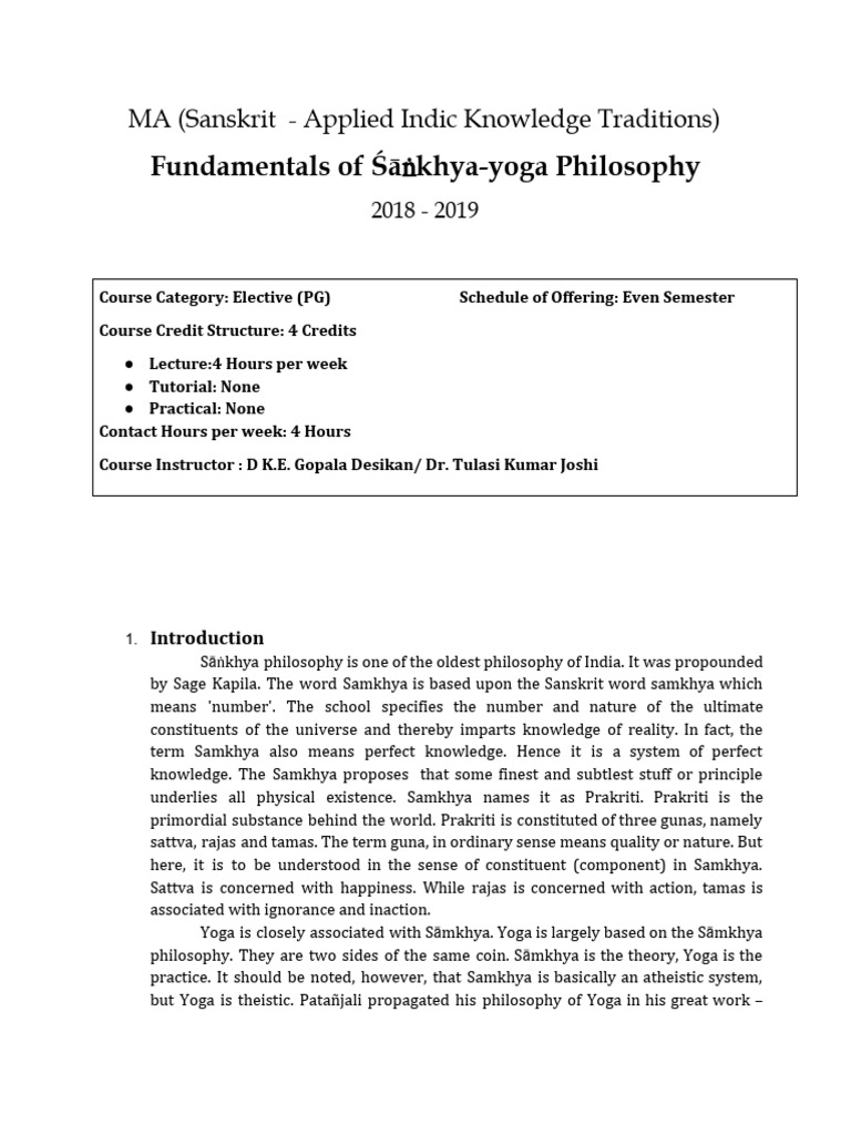 Fundamentals of Sankhya-Yoga Philosophy - Odt | PDF | Yoga | Hindu Philosophy