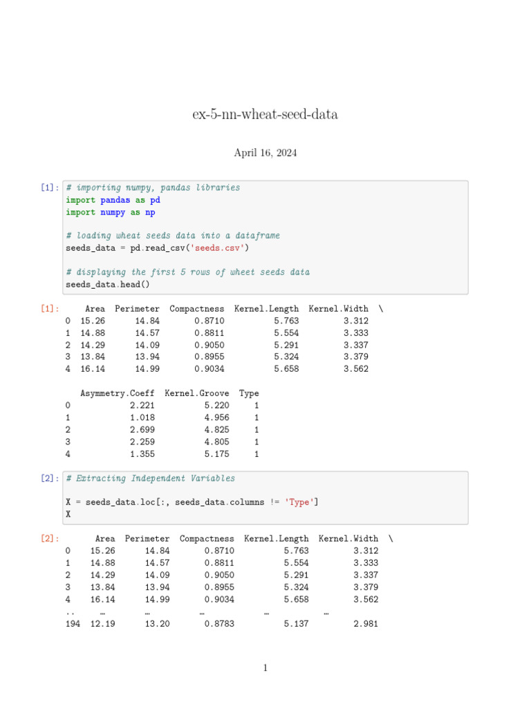 Ex 5 NN Wheat Seed Data | PDF | Machine Learning | Algorithms