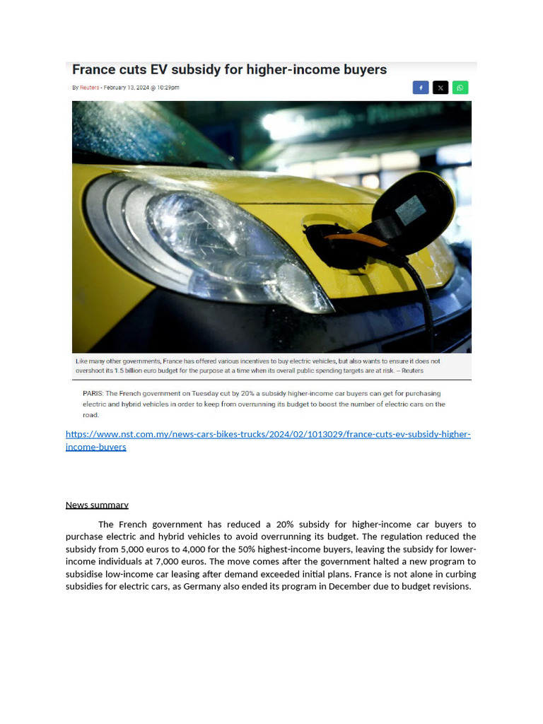 France Cuts EV Subsidies for Wealthy Buyers | PDF | Subsidy | Car