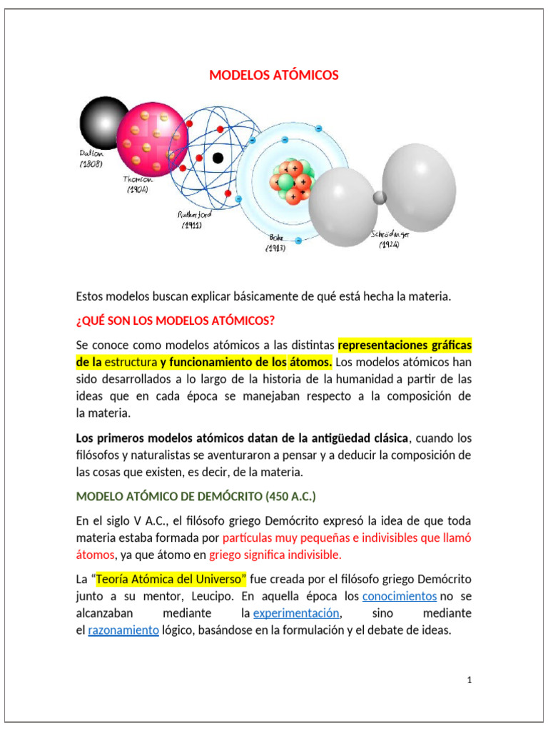 Historia de los Modelos Atómicos | PDF | Átomos | Núcleo atómico