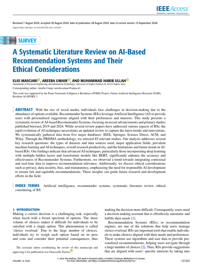A Systematic Literature Review On AI-Based Recommendation Systems and Their Ethical ...