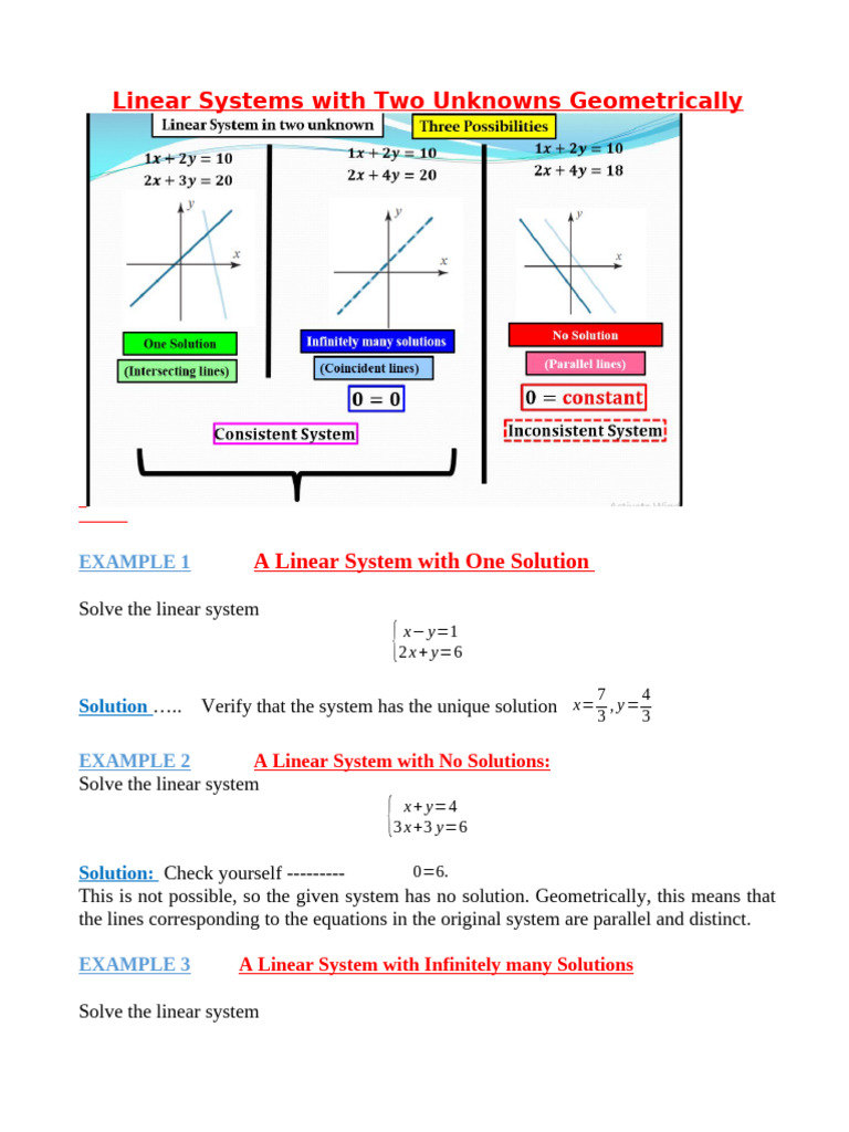 Geometric Solutions of Linear Systems | PDF | System Of Linear ...