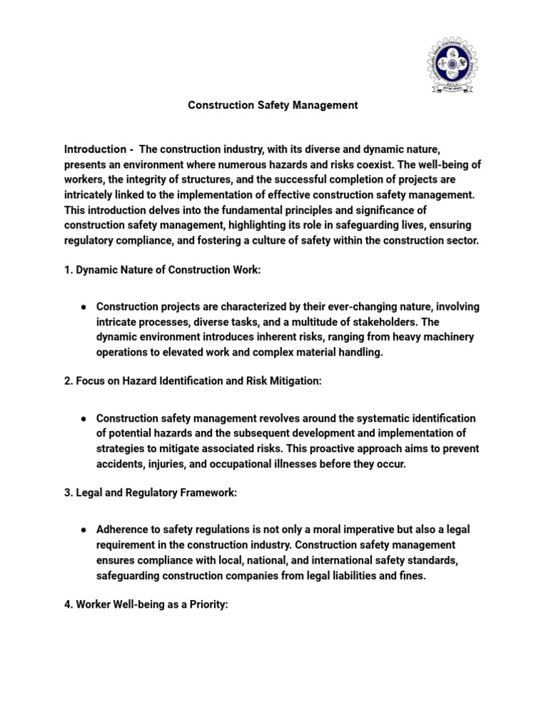 Construction Safety Management | PDF | Occupational Safety And Health ...