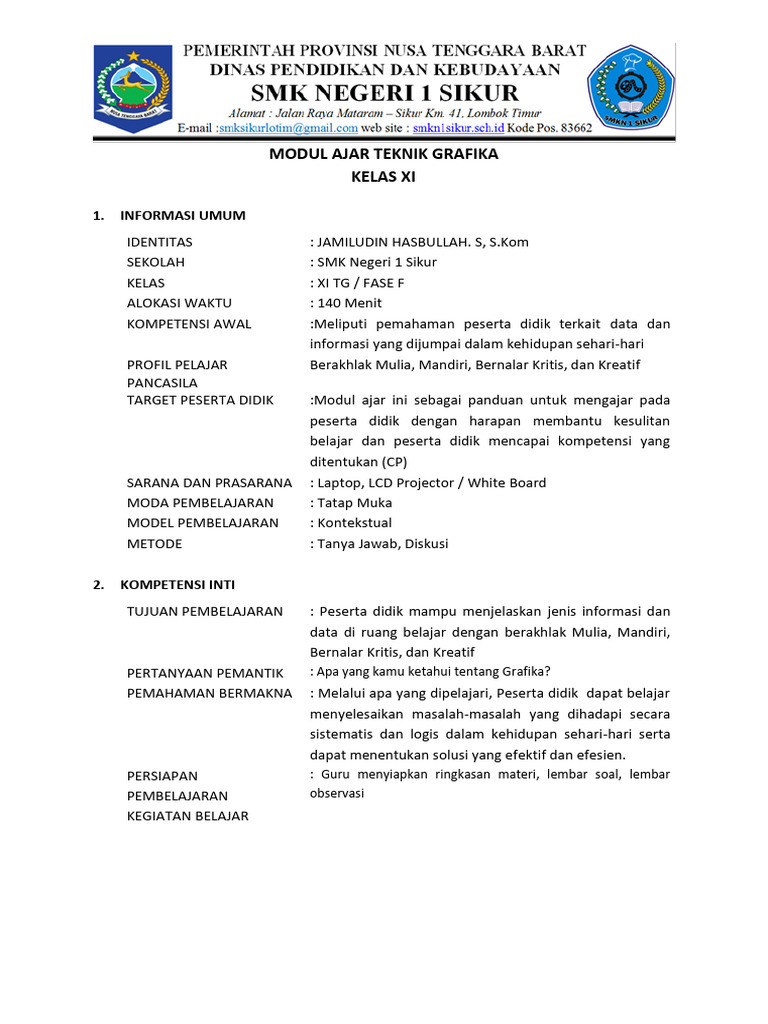 Modul Ajar Teknik Grafika Fase F Kelas Xi | PDF