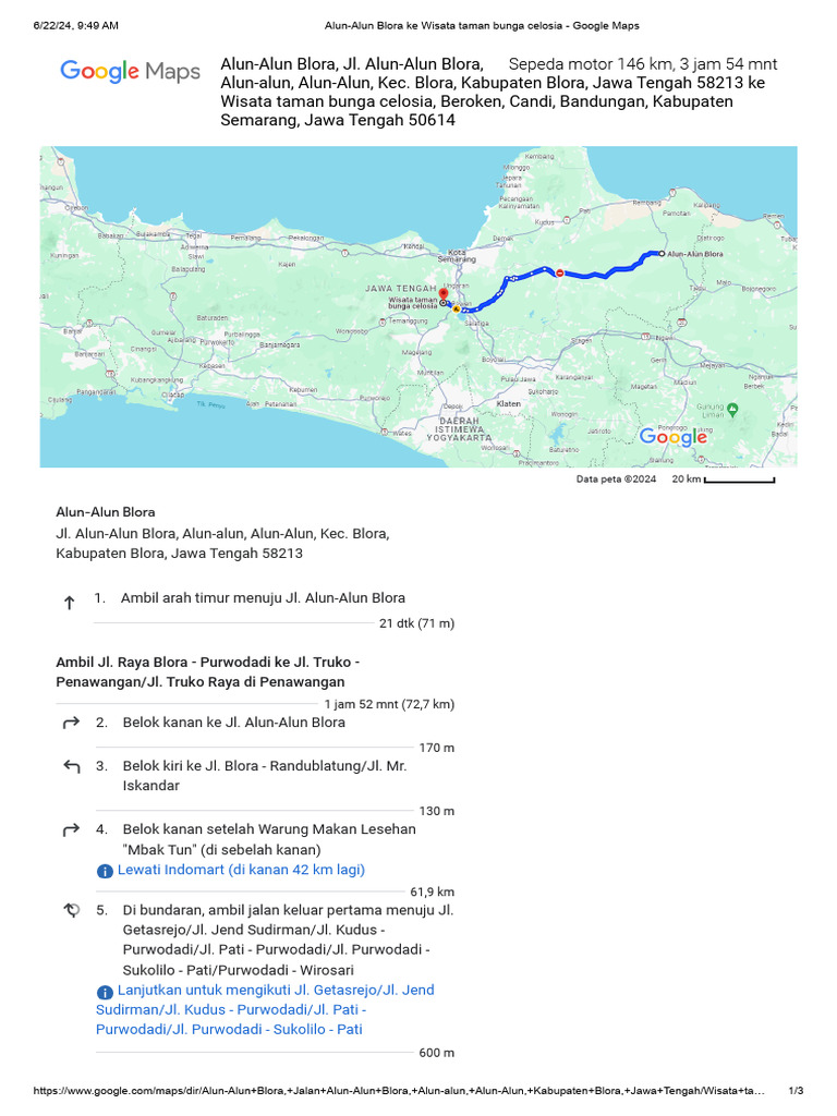 Alun-Alun Blora Ke Wisata Taman Bunga Celosia - Google Maps | PDF