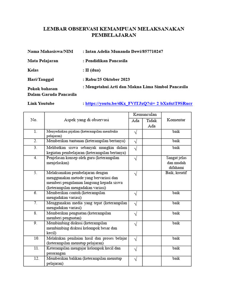 Lembar Observasi | PDF | Karier & Perkembangan