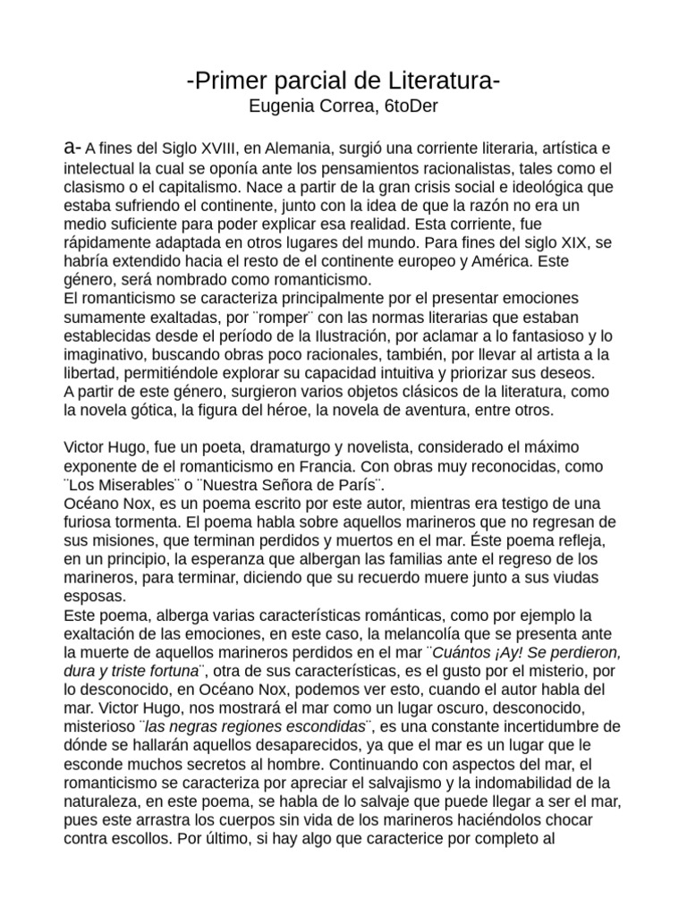Análisis de "Océano Nox" de Victor Hugo | PDF | Romanticismo | Novelas