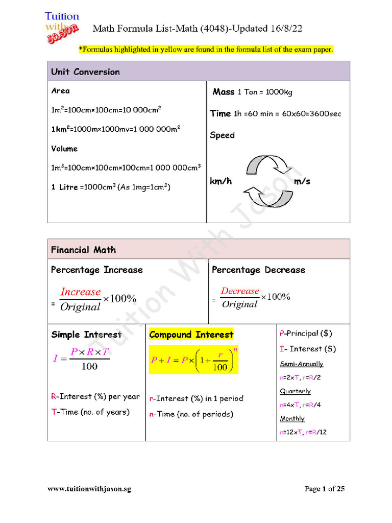 E Math Formula List | PDF
