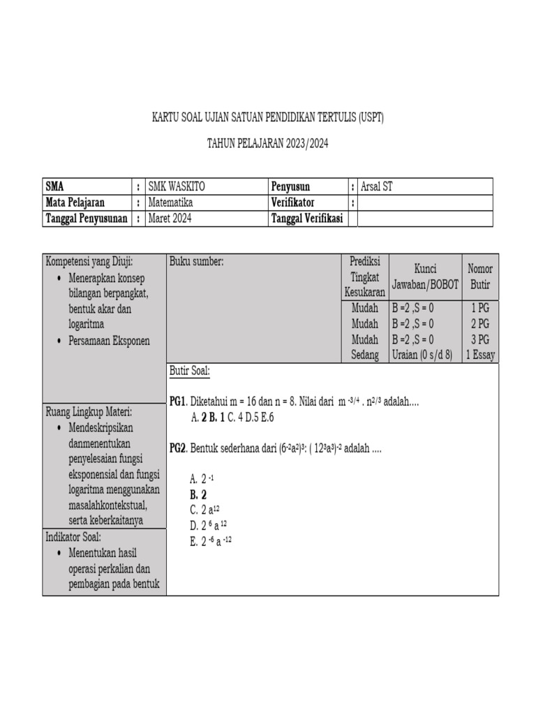 Rev KARTU SOAL US MTK SMK | PDF | Metode & Bahan Ajar