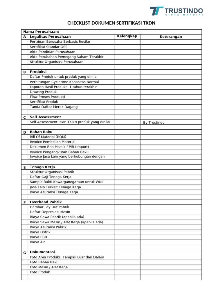 Checklist Dokumen Sertifikasi TKDN | PDF