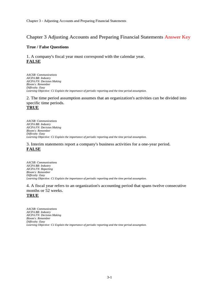 Ch03 TB Adjusting Accounts and Preparing Financial Statements | PDF ...