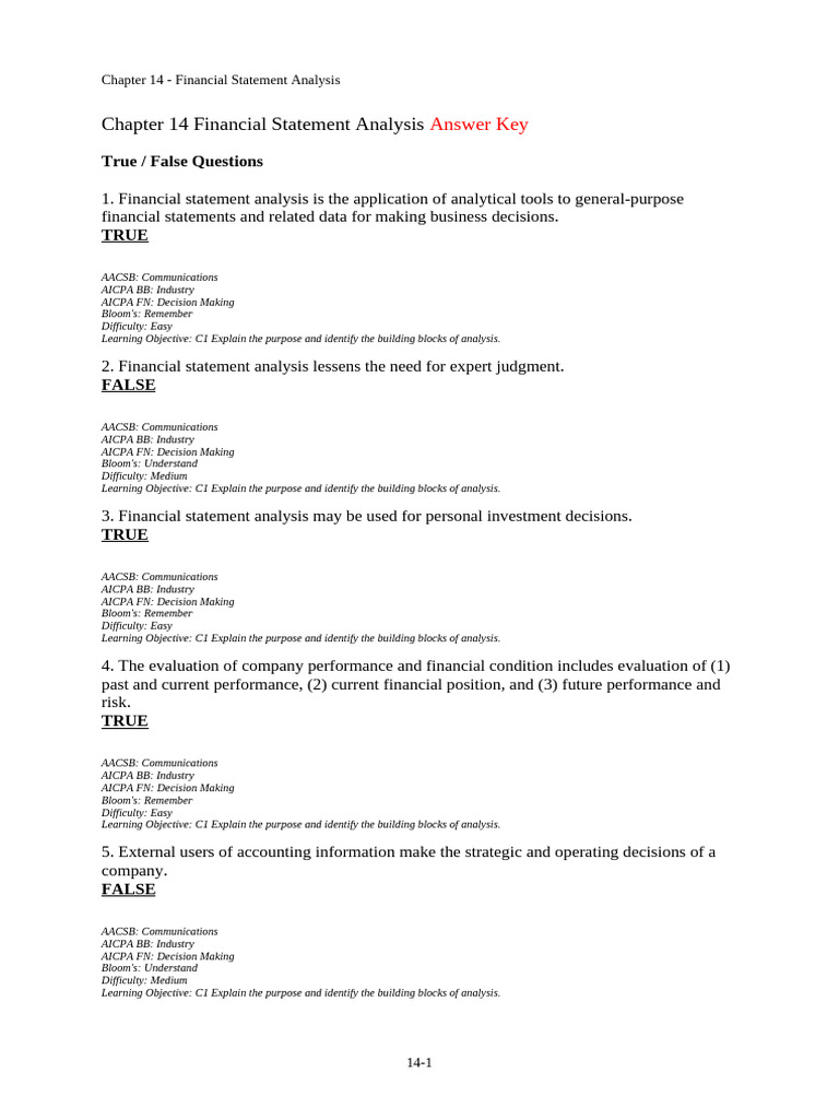 Ch14 TB Financial Statement Analysis | PDF | Financial Statement | Revenue