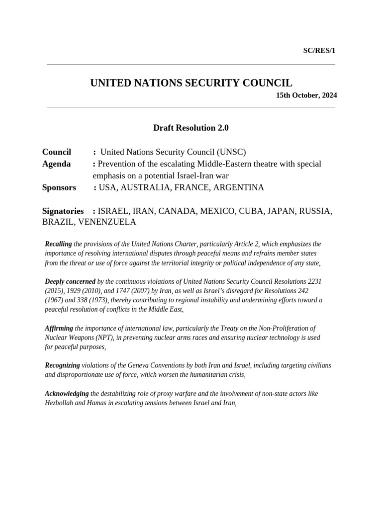 Draft Resolution 1.0 - UNSC | PDF | United Nations Security Council ...
