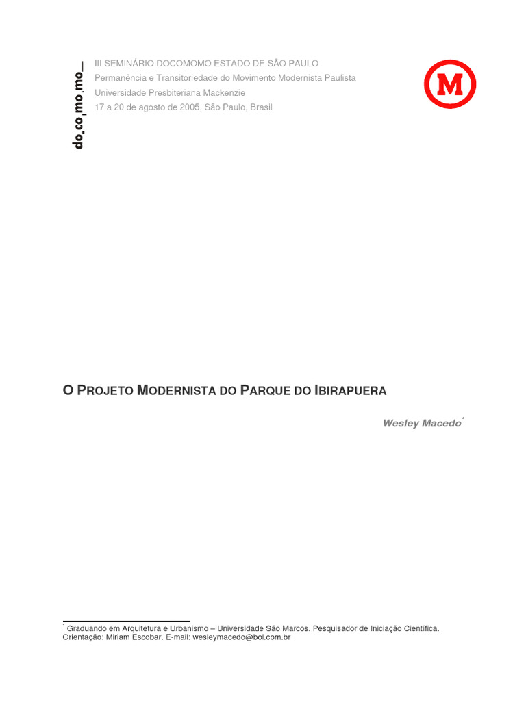 O Projeto Modernista Do Parque Do Ibirapuera | PDF | São Paulo | Arquitetura de paisagens