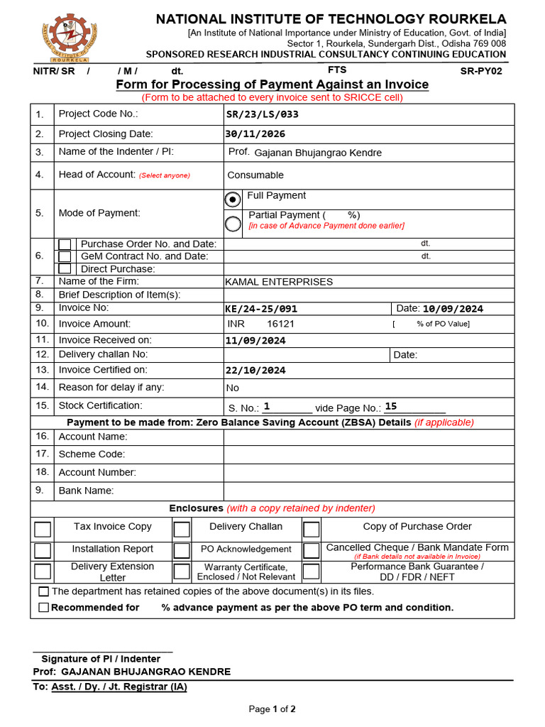 DIRECT PURCHASE Vendor BILL FORM 1 KAMAl | PDF | Invoice | Payments