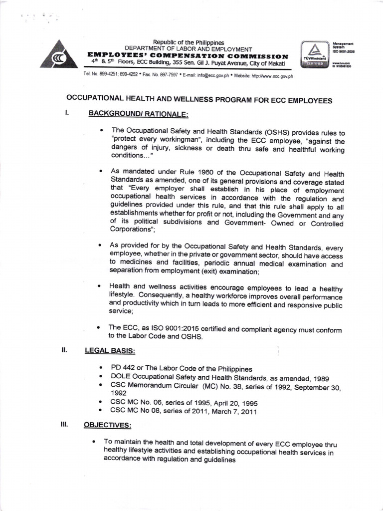 Occupational Health and Wellness Program | PDF | Physical Examination ...