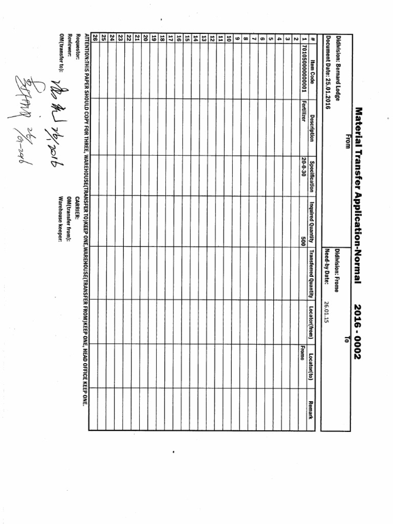 (20160126) Material Application Transfer - 2016-0002 | PDF