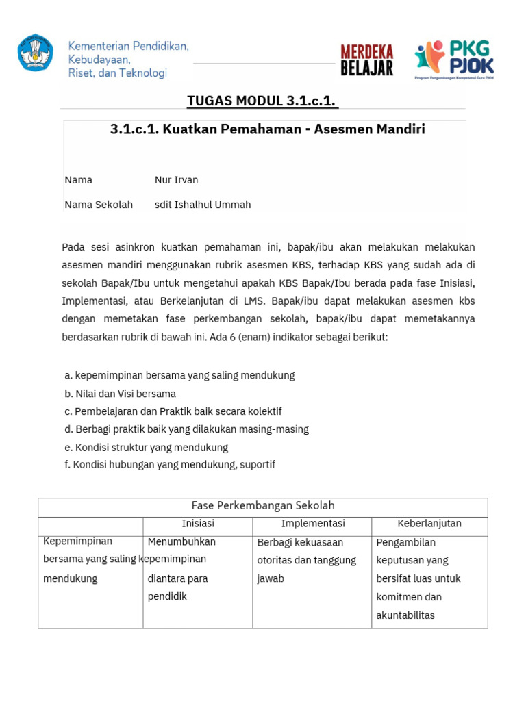 Tugas PKG Pjok Asesmen Mandiri | PDF | Karier & Perkembangan
