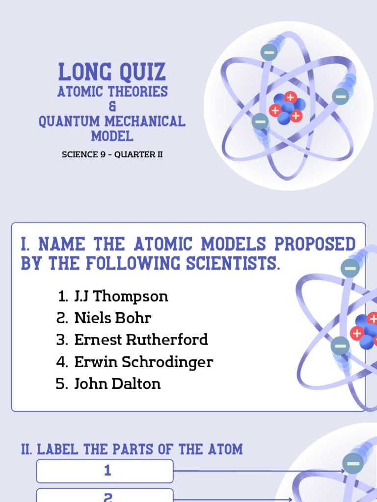 QUIZ Atomic Model and Electron Configuration | PDF | Teaching Methods & Materials | Science ...
