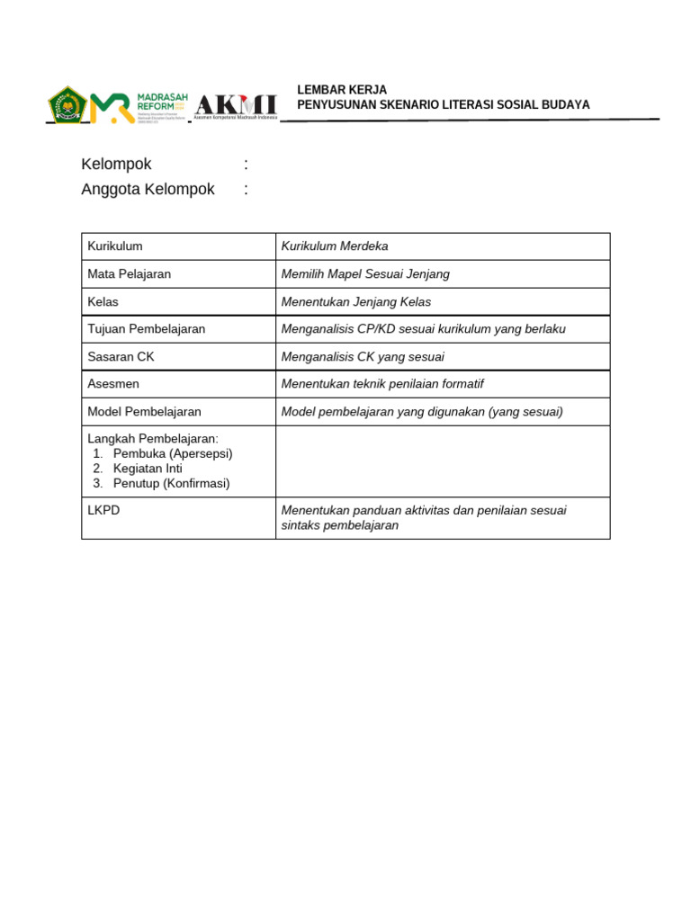 Template Skenario Pembelajaran Literasi Sosbud | PDF | Sains & Matematika