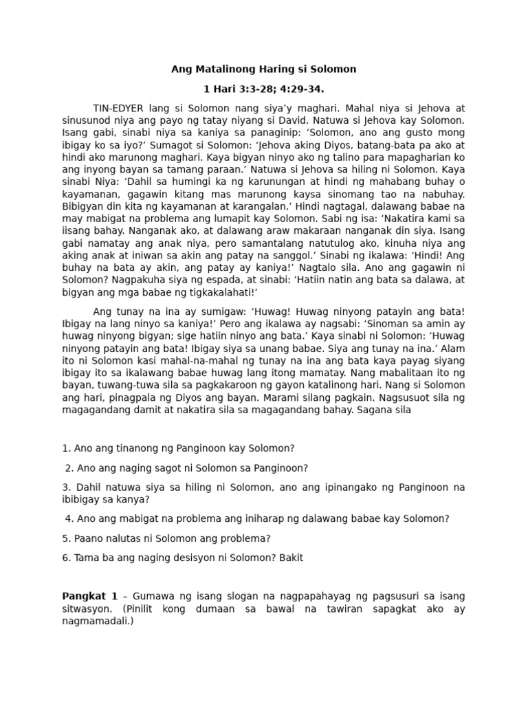 Ang Matalinong Haring Si Solomon | PDF