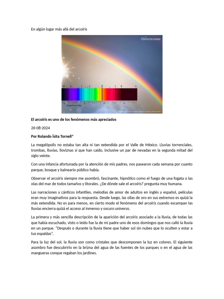 Historia y Ciencia del Arcoíris | PDF | Arco iris | Ligero
