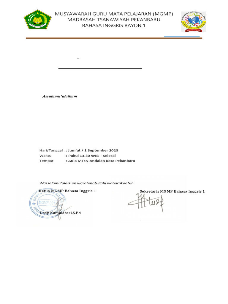 Undangan Kamad MTs Muda | PDF