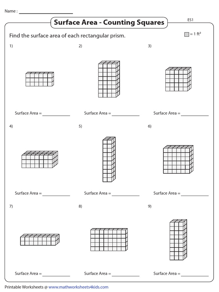 Rectangular Prism Surface Area Worksheet | PDF