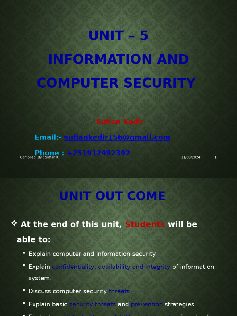UNIT - 5 Grade - 9 Updated | PDF | Security | Computer Security