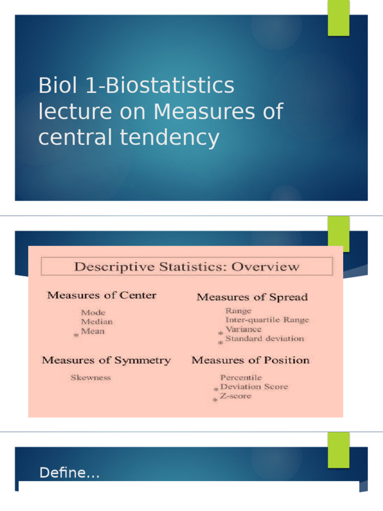 Biol 1 Biostatistics LECTURE 2 On Measures of Central Tendency JUNE 2017 | PDF | Science ...
