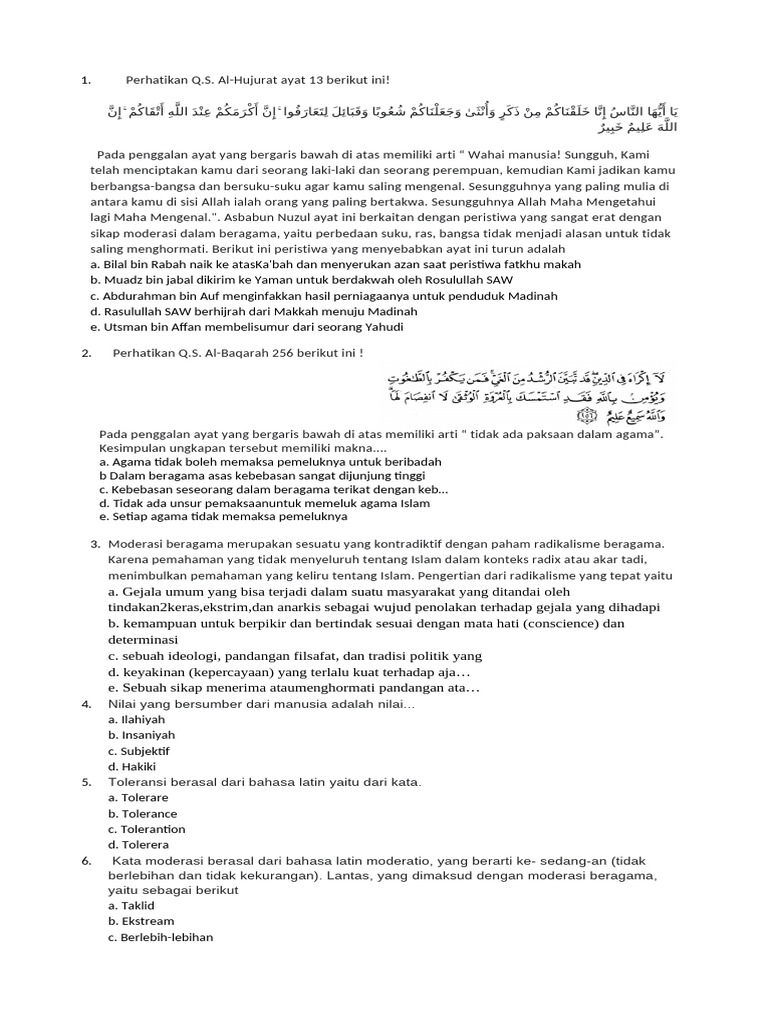 Latihan Soal Moderasi Beragama | PDF