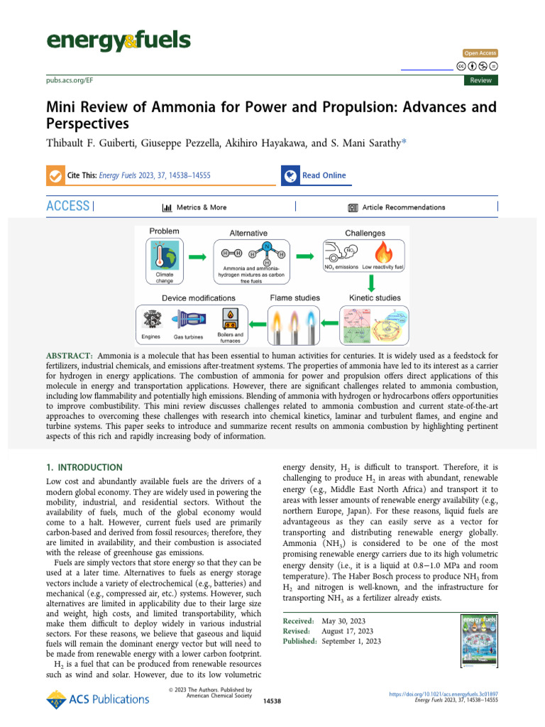 Guiberti Et Al 2023 Mini Review of Ammonia For Power and Propulsion Advances and Perspectives ...