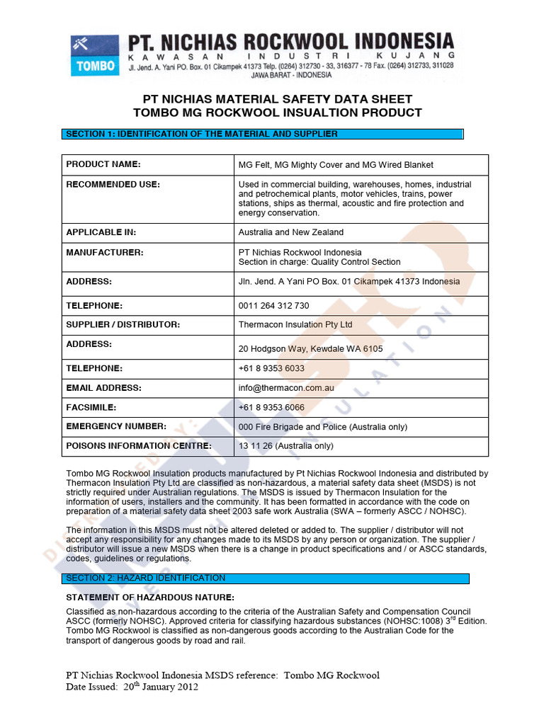 MSDS Rockwool Tombo | PDF