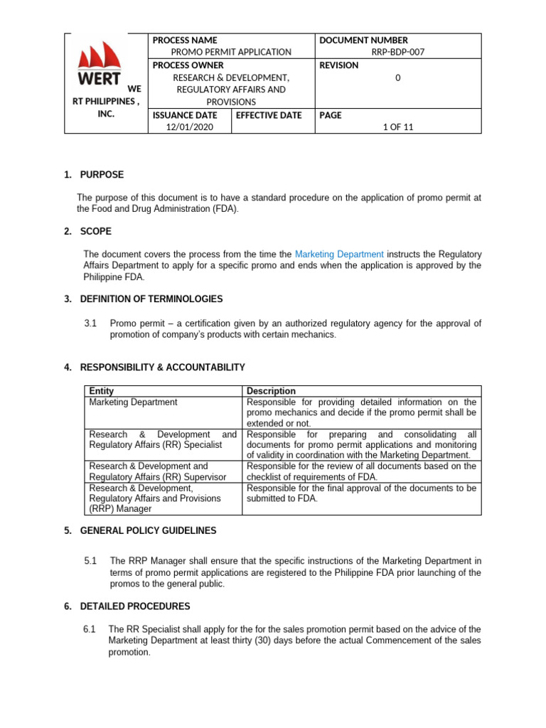 (RRP-BPD-007) Promo Permit Application | PDF | Food And Drug Administration