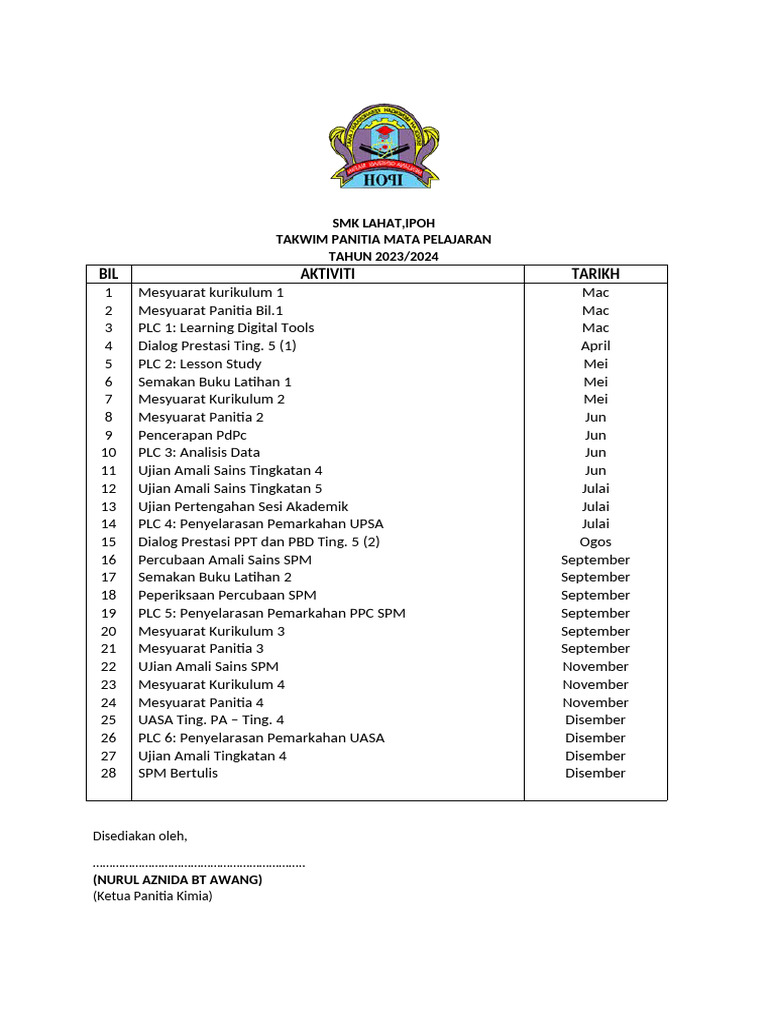 Takwim Panitia BM 2024 | PDF