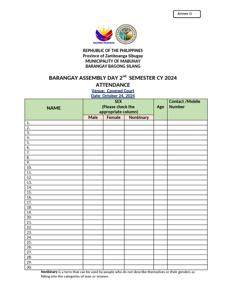 Barangay Assembly Attendance 2024 | PDF