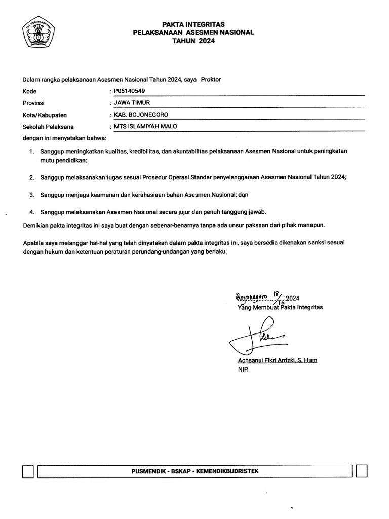 Pakta Integritas Pak Aris | PDF