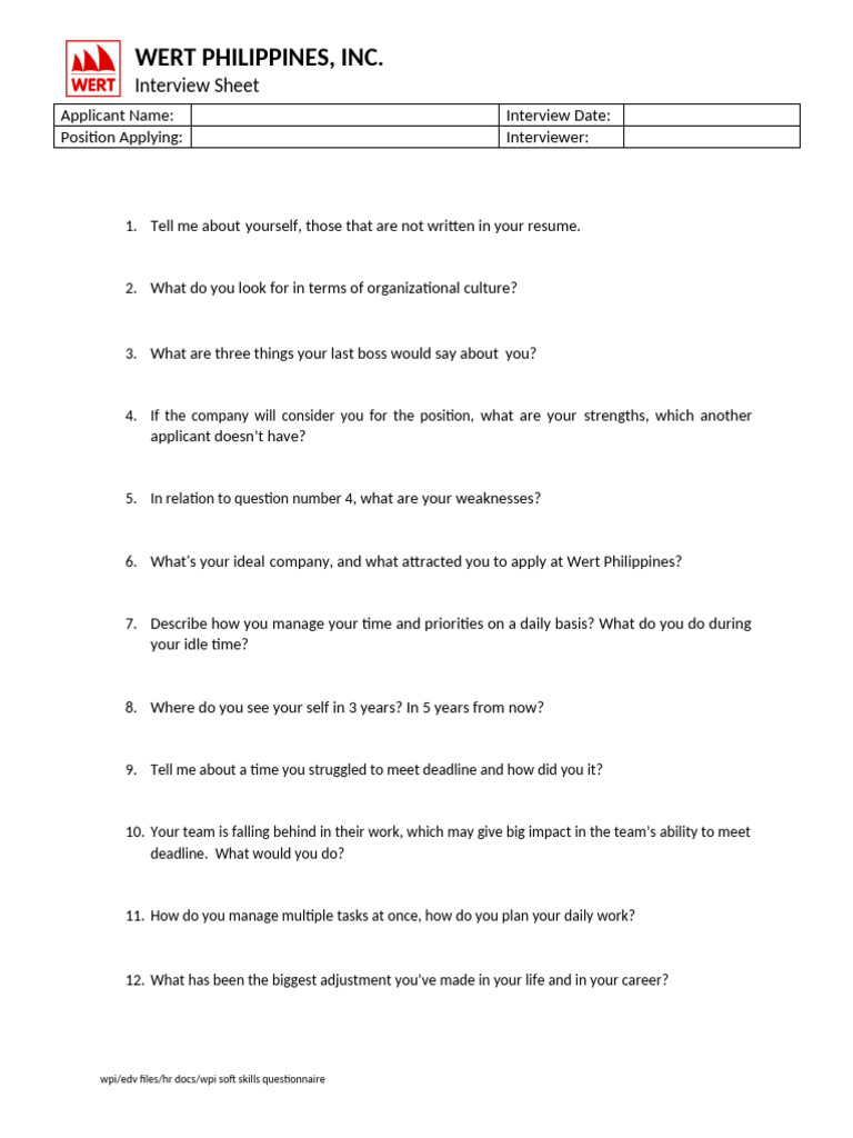 Soft Skills Questionaire | PDF | Cognition | Behavioural Sciences
