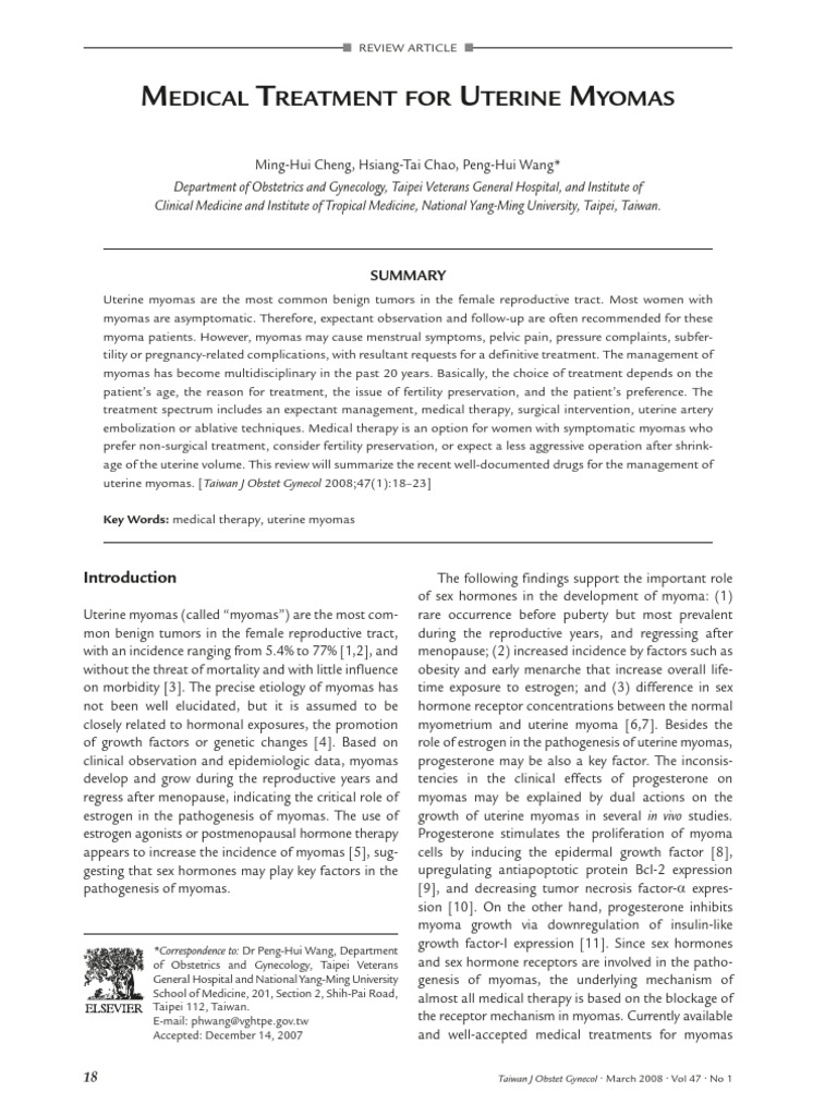 Medical Treatment For Uterine Myomas | PDF | Menopause | Receptor ...