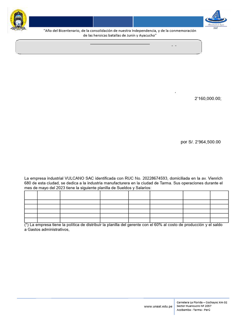 02 Examen Parcial U02-A Costos y Presu 2024-II | PDF | Negocios ...