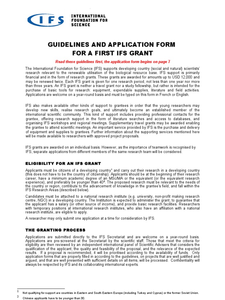 IFS Grant Application Guidelines 2025 | PDF | Academic Degree | Address ...