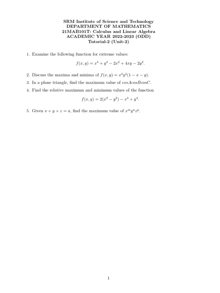 Unit 2 Functions of Several Variables Tutorial 2 | PDF | Teaching ... Unit 2 Functions of Several Variables Tutorial 2 | PDF | Teaching ...