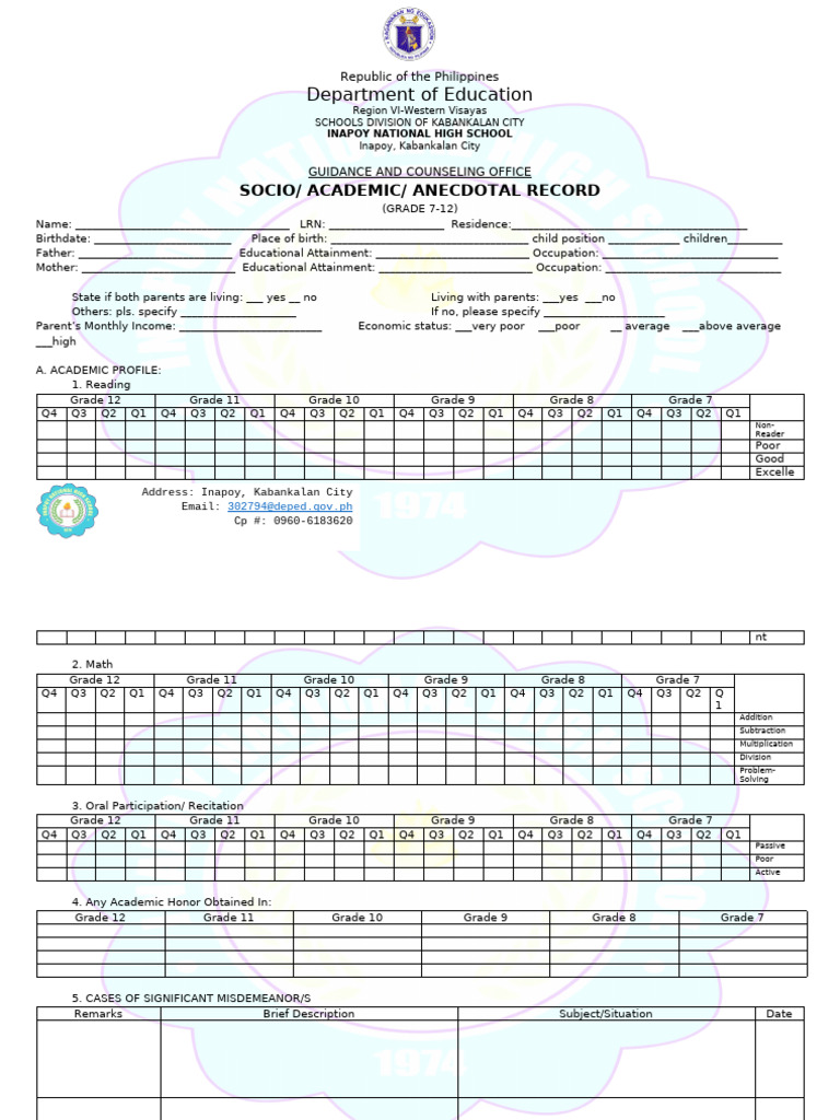 Inapoy National High School Records | PDF