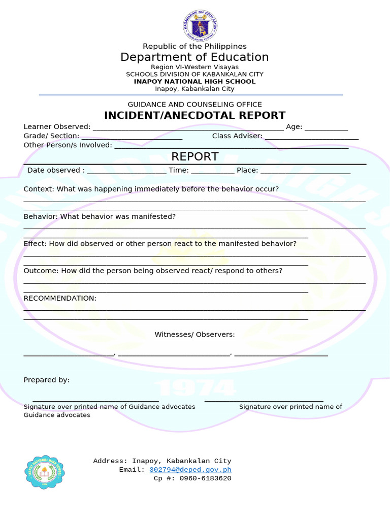 Anecdotal Report Template for Students | PDF | Psychology ...