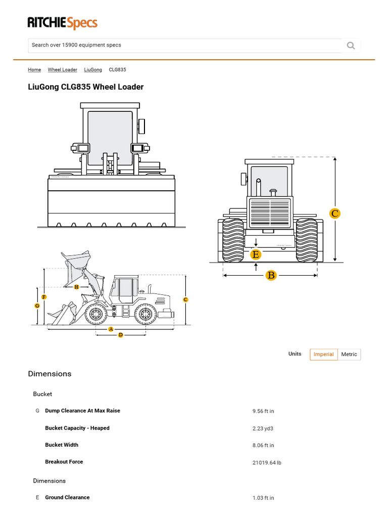 LiuGong CLG835 Wheel Loader Specs | PDF | Loader (Equipment) | Truck