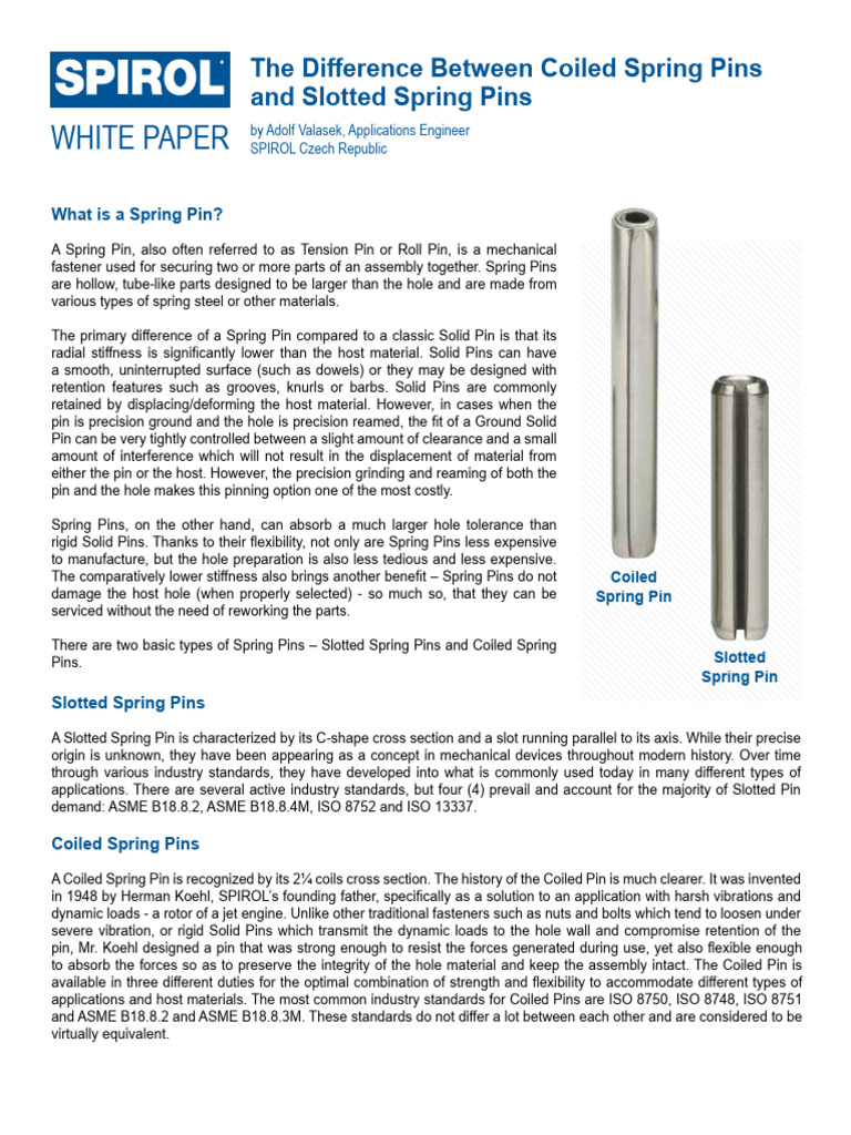 SPIROL Whitepaper - The Difference Between Coiled Spring Pins and ...
