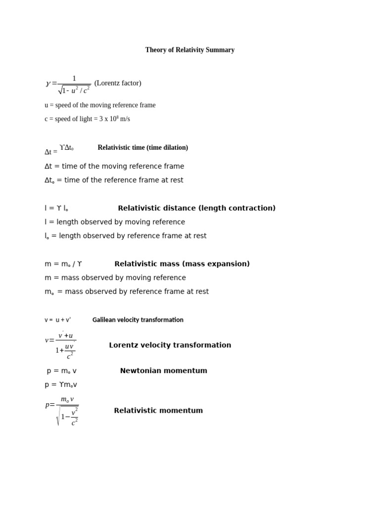 Theory of Relativity Summary | PDF | Electronvolt | Special Relativity