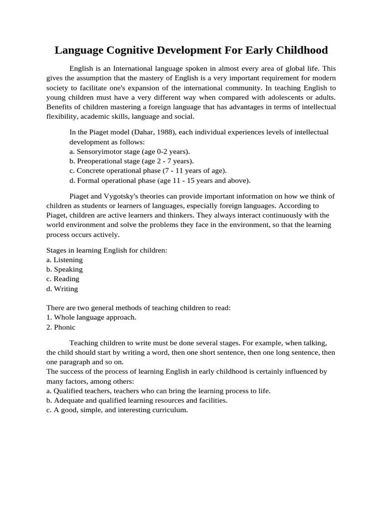 Early Childhood Language Development Strategies | PDF | Career & Growth ...