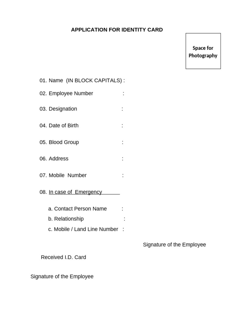 Application For Identity Card | PDF