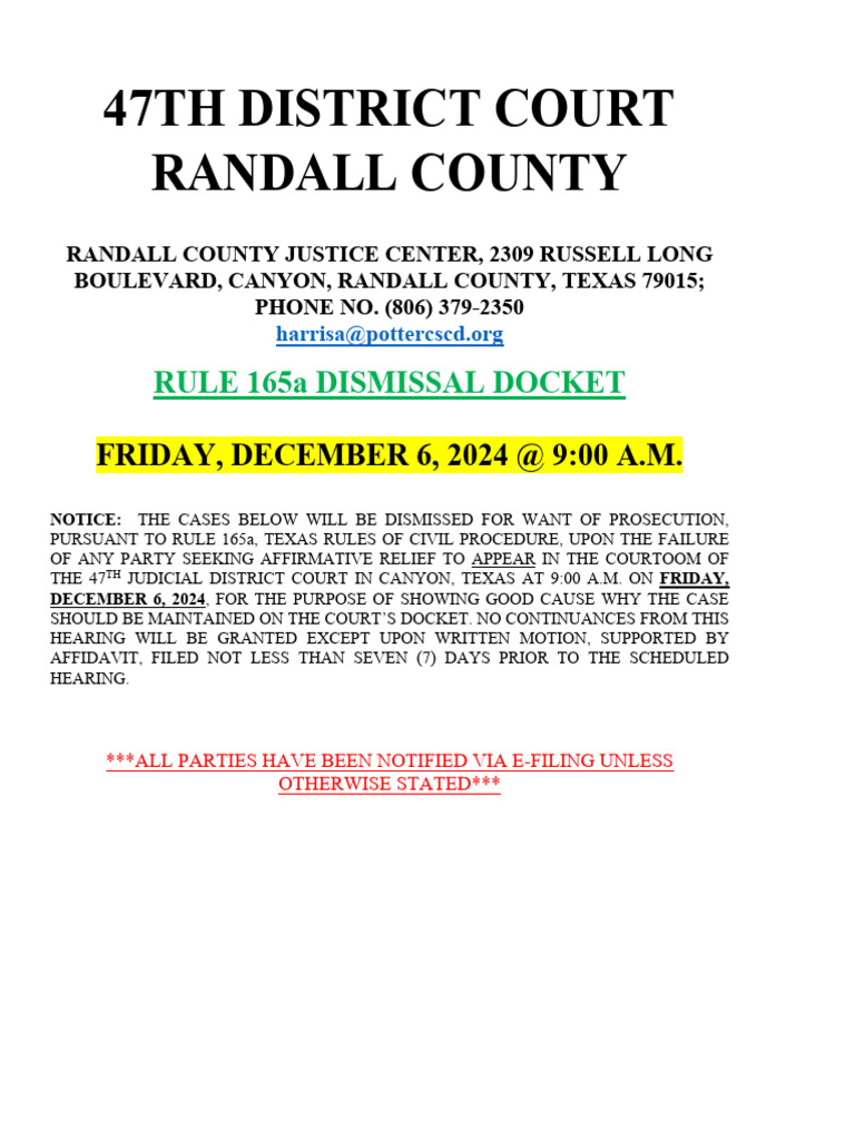 47th Randall Dwop Docket 12.6.2024 | PDF | Civil Law (Common Law ...